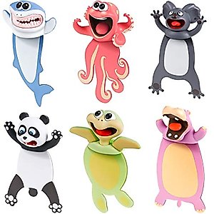 6 Pieces Wacky Bookmarks Animal Bookmarks 3D Squashed Bookmarks for Kids Students Teachers, Funny Bookmark for Reading (Mixed Style)