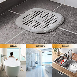 Hair Catcher,Square Drain Cover for Shower Silicone Hair Stopper with Suction Cup,Easy to Install Suit for Bathroom,Bathtub,Kitchen 2 PackGrey