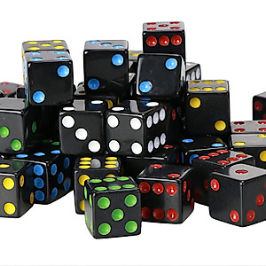 YOUSHARES 50 Pcs Multi-Color Dice Set ?Assorted Color with 10 Pcs Each, 16mm D6 Standard Dice with Extra Carrying Bag, Perfect for Board Games: Tenzi, Yahtzee and Casino Games (Black)