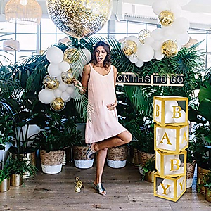 Baby Shower Decorations Gold Transparent Balloons Decor Baby Box Baby Blocks Decorations for Baby Shower Boy Girl 1st Birthday Party Decorations by QIFU (Gold Transparent Baby Blocks)