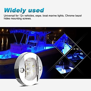 Partsam 4Pcs 3" Inch Round Chrome Marine Boat Lights Blue LED Transom Mount Stern Anchor Navigation Lights IP67 Waterproof, Boat LED Stern Lights, Night Fishing Lights,Deck Lights, 12V, Surface Mount