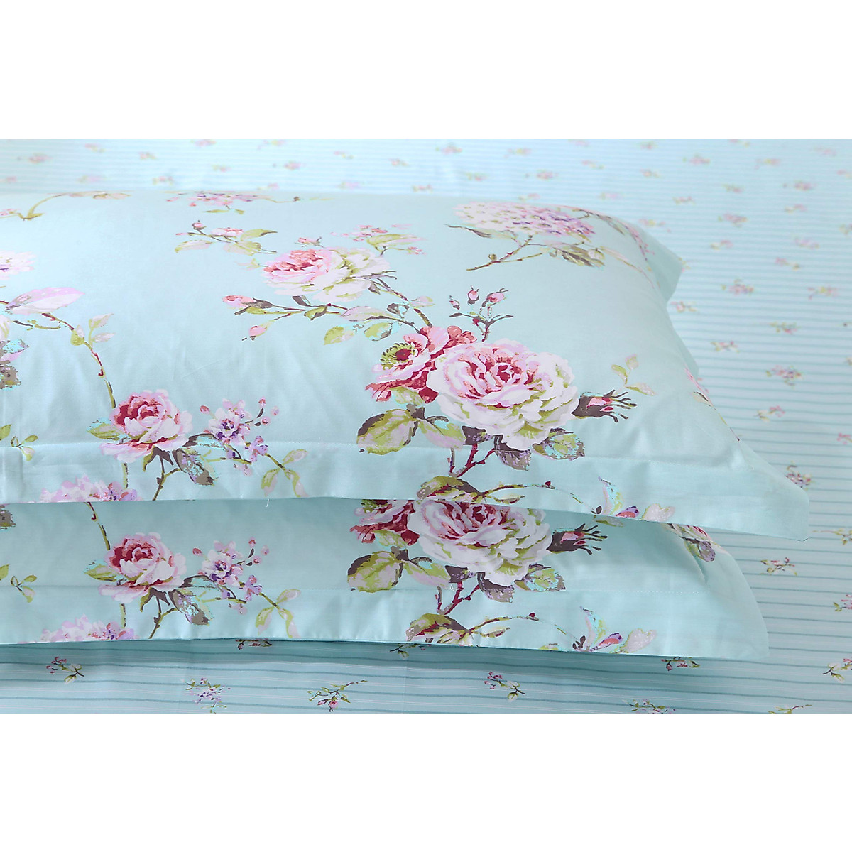 FADFAY French Country Duvet Cover Set King/California King 100% Cotton Floral Bedding Farmhouse Hydrangea Flower and Rose Floral Shabby Comforter Covers with Hidden Zipper - No Filling