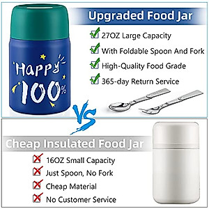 Thermos For Hot Food - 27 Oz Insulated Food Jar With Foldable Spoon & Fork, Leak Proof Food Thermos For Kids Adults, Double Walled Soup Thermos With Portable Food Bowl For School Office Outdoors (Dark Blue)