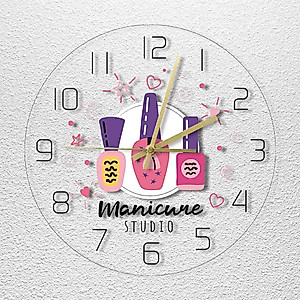 The Geeky Days Manicure Studio Nail Polish Custom Print Silent Wall Clock Personalized Nail Salon Hanging Watch Gift for Nail Technician