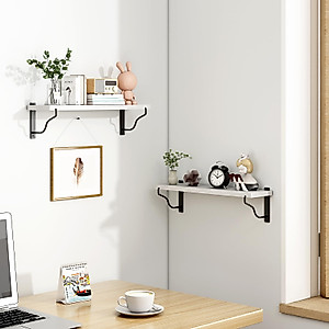 Inforth Wall Shelves, Wood Wall Mounted Shelves for Wall Storage, Floating Shelves for Wall Display with Metal Bracket, Hanging Shelves for Bedroom Kitchen Living Room (White, 17 Inches)