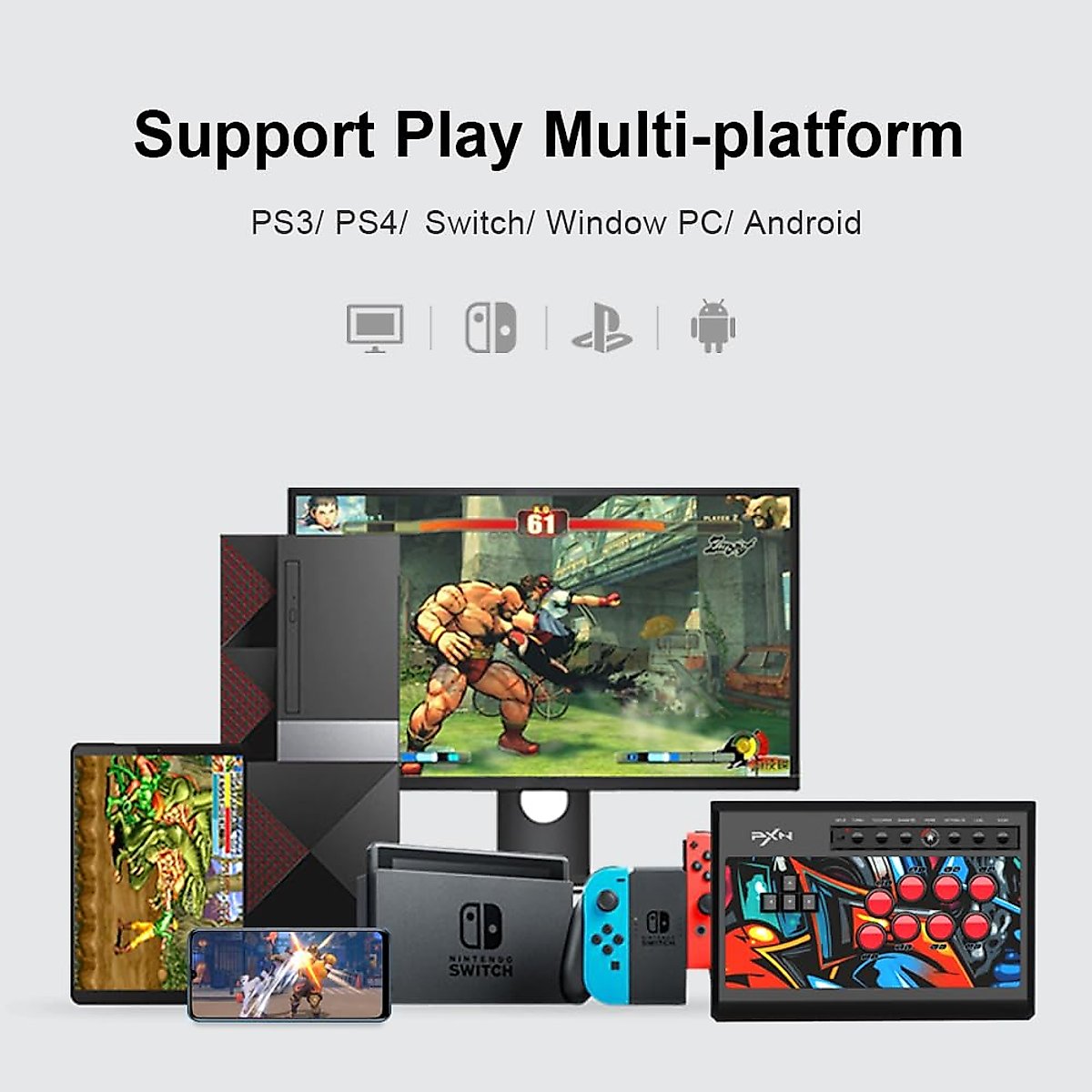 PXN X8 Arcade Fight Stick Joystick PC Street Fighter Keyboard Style Arcade Game Fighting Joystick USB Port Arcade Stick for PS3/ PS4/ Xbox One/Xbox Series X/S/Switch/Window PC (Black)