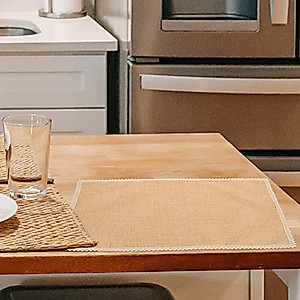 Kichvoe Dining Table Decor Lace Trim 6Pcs Burlap Placemats Lace Jute Rustic Farmhouse Table Mats for Special Occasions Parties Weddings Holidays - Brown Dining Table Decor Lace Trim