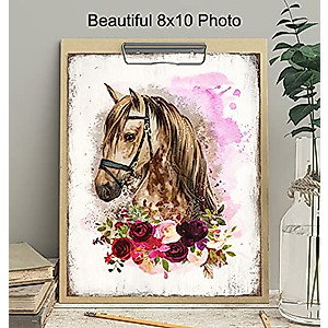 Boho Horse Wall Art & Decor - Rustic Farmhouse Barn Wall Decor for Girls Bedroom, Office, Living Room - Country Western Shabby Chic Decorations - Gift for Equestrian Women - Pink Pony Poster