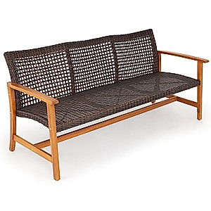 IDZO 1000lbs Capacity, FSC Certified 3 Seater Patio Couch with Upgraded 2000Hours UV Resistant Wicker, Teak Finish Furniture Set, Trinite Acacia Outdoor Sofa_Brown