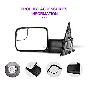 INEEDUP Tow Mirror Towing Mirror Fits for 2002-2008 for Dodge for Ram 1500 2003-2009 for Dodge for Ram 2500/3500 with Left Side Power Operation Heated Without Turn Signal Light