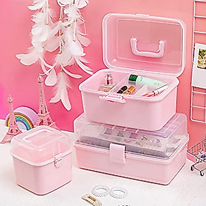 YS0911 For Creative Pink Plastic Storage Box With Handle Multi Layers Kids Children Hair Accessories Container Bin Portable Multipurpose Jewelry Art Crafts Organizer Kids Hair Container