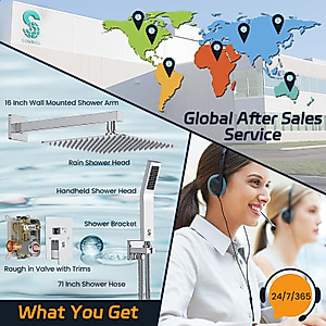 SR SUN RISE SRSH-F5043 Bathroom Luxury Rain Mixer Combo Set Wall Mounted Rainfall Shower Head System Polished Chrome, (Contain Faucet Rough-in Valve Body and Trim)