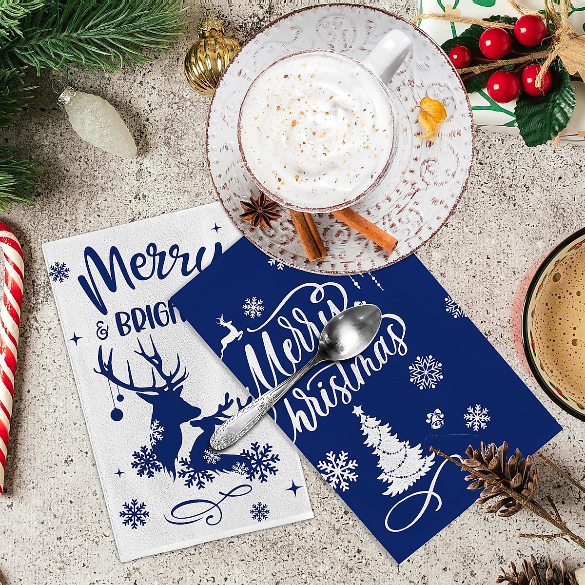 Pinatas Christmas Kitchen Towels Set of 4, Snowflake Blue Christmas Dish Towels, Winter Farmhouse Christmas Kitchen Decor, Hand Towels Housewarming Gifts for New Home