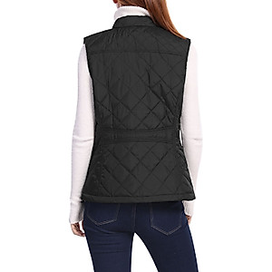 Allegra K Women's Puffer Vest Stand Collar Lightweight Gilet Quilted Zip Vest Medium Black