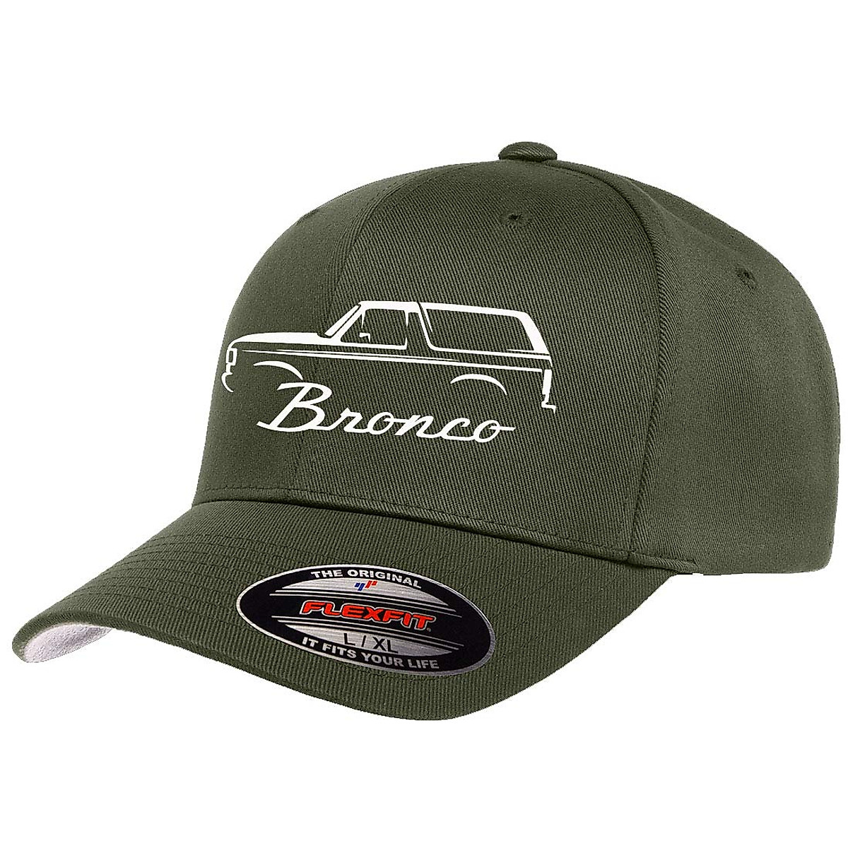 1987-91 Ford Bronco Truck Outline Design Flexfit 6277 Athletic Baseball Fitted Hat Cap Olive L/XL