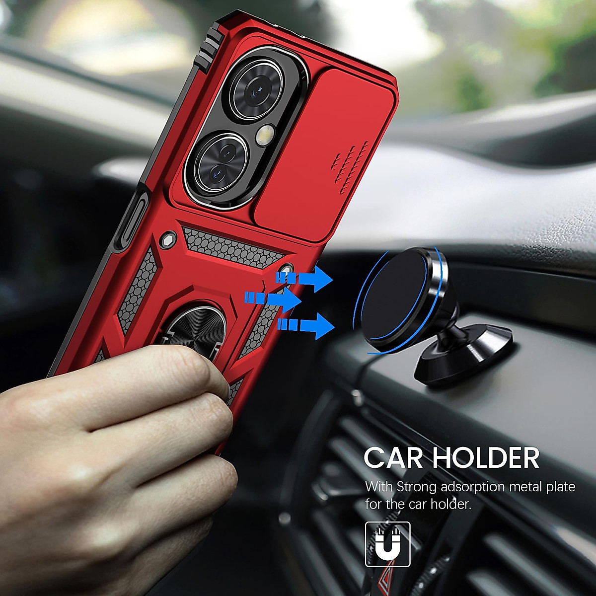 Liufcx for Oneplus Nord N30 5G Case + Screen Protector with Kickstand & Slide Lens Protector Cover, Heavy Duty Armor Shockproof Rugged Military Grade Protective Case for Oneplus Nord N30 5G (Red)