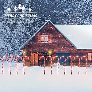 Fedeas Christmas Candy Cane Lights Outdoor Decoration, Set of 10 Packs Pathway Markers LED Lights for Home Indoor Patio Garden Yard Walkway Lawn