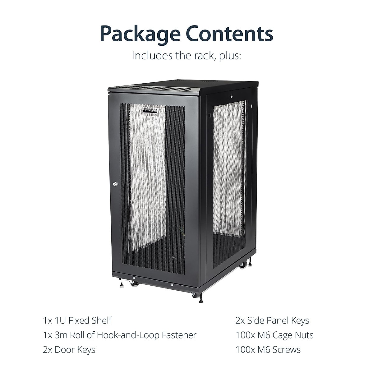 StarTech.com 4-Post 24U Server Rack Cabinet, 19" Data Rack Cabinet for IT / Network Equipment, with Adjustable Mounting Rails