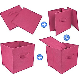 HOMESTO 11-Inch Fabric Foldable Storage Cubes Organizer with Handles - Collapsible Bins - Convenient for Organizing Clothes or Kids Toy Cubby (Pink, 6 Pack)
