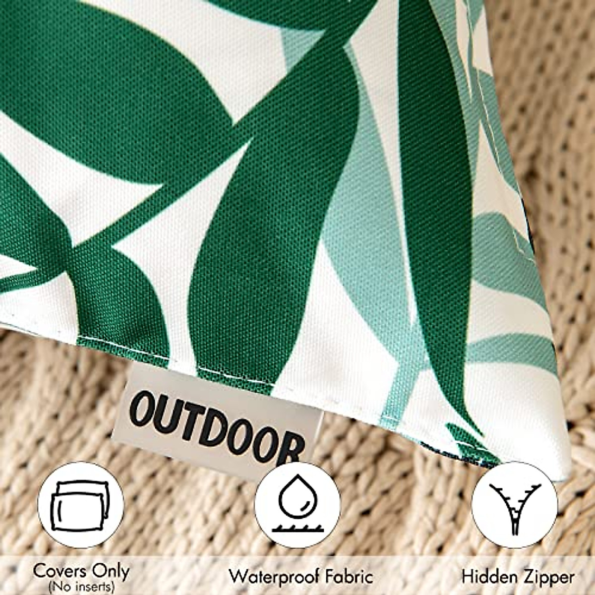 MIULEE Pack of 2 Decorative Outdoor Waterproof Throw Pillow Covers Spring Patio Pillow Cases Natural Leaves Pattern Square Cushion Shams Shell for Garden Balcony Couch 18x18 Inch, Dark Green