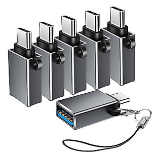 BaseNew USB C to USB Adapter 6 Pack,USBC to USB Adapter,USB A to USB C Adapter,USB to USBC Adapter,USB-C to USB Adapter,C to USB Adapter for MacBook Pro/Air,iPad Pro and More(Grey)
