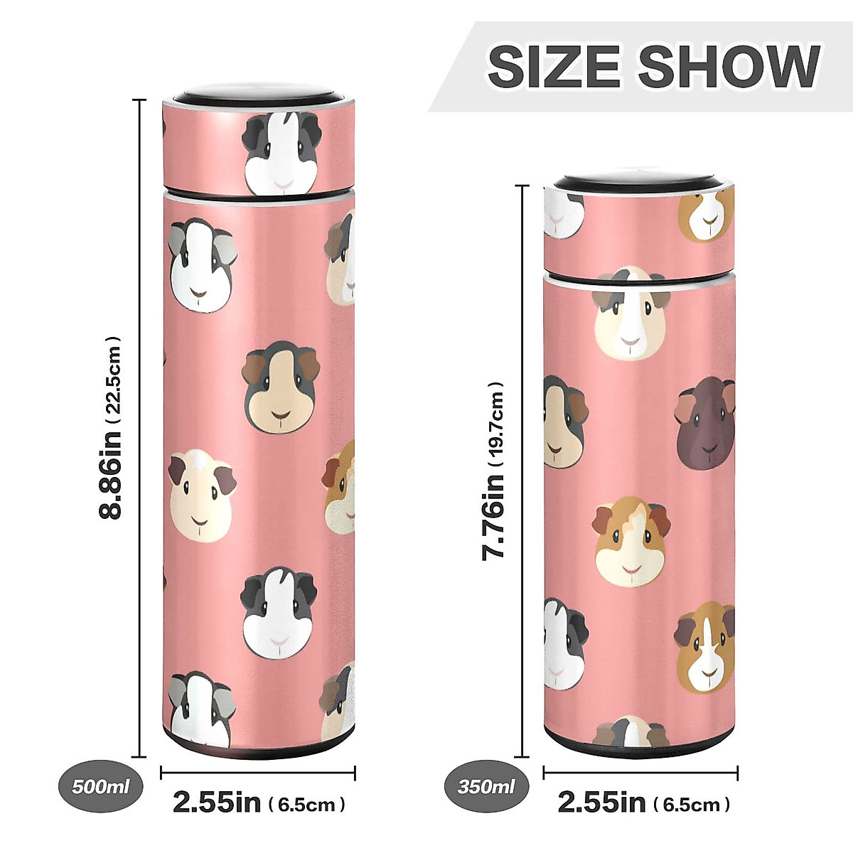 Glaphy Cartoon Guinea Pig Pink Water Bottle, BPA-Free, Stainless Steel, 17 oz Insulated Water Bottles Kids, for School, Office, Gym, Sports, Travel, 500ml