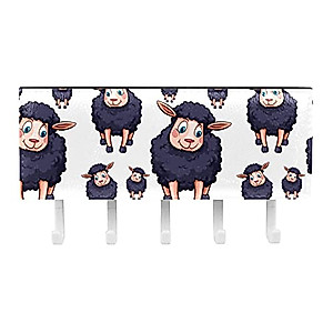 Cute Cartoon Sheep Pattern Rack Organizer with 5 Hooks Wall Bathroom Kitchen Shelf Rack Multifunctional Storage Shelf