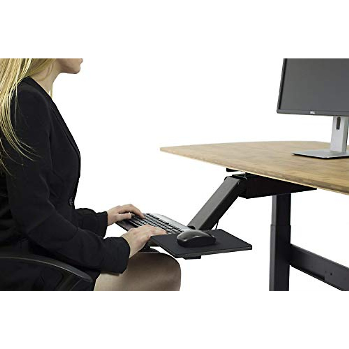 KT2 Ergonomic Sit Stand Under-Desk Computer Keyboard Tray for Standing Desks accessories holder large adjustable height range angle negative tilt slide swivels 360 black