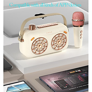 Karaoke Machine with One/Two Wireless Microphones.Portable Bluetooth Karaoke Speaker for Adults and Kids with Dual Speakers Supports TF/USB, AUX in for Party, Birthday (White with Single Microphone)