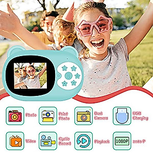 Instant Print Camera for Kids, Zero Ink Kids Camera with 3 Rolls Print Paper 1080P Kids Digital Camera 1600 mAh 32GB SD Card Toy Gifts for Birthday Christmas Holiday Children's Day (Blue)