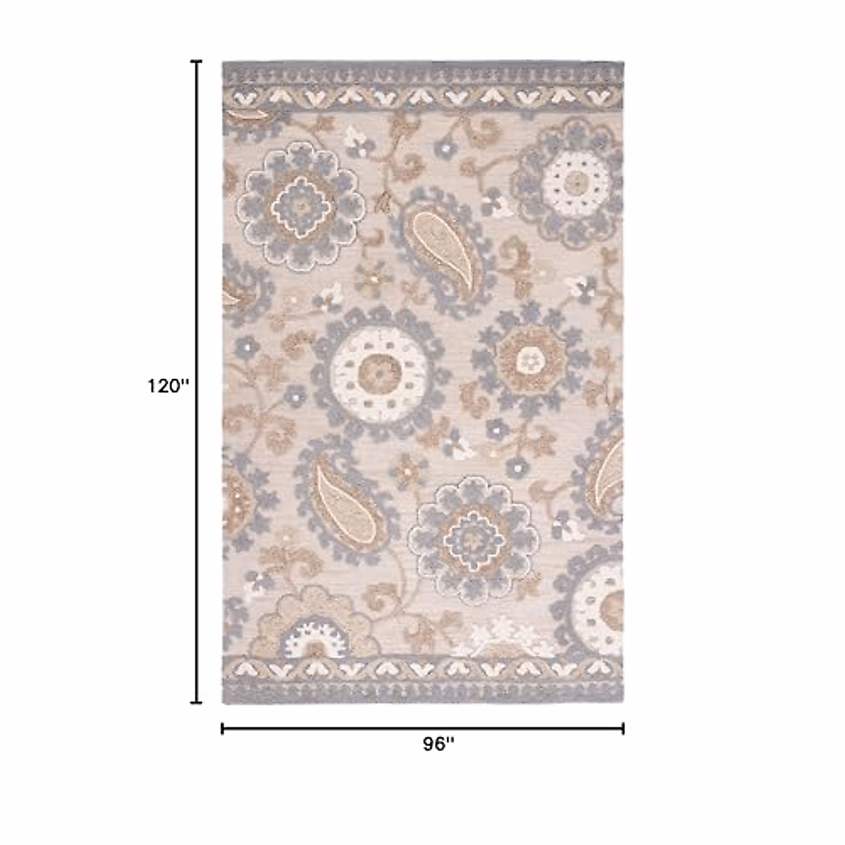 SAFAVIEH Blossom Collection Area Rug - 8' x 10', Grey & Beige, Handmade French Country Floral Wool, Ideal for High Traffic Areas in Living Room, Bedroom (BLM375F)