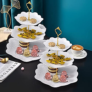 3 Pcs 3-Tier Cupcake Stand Fruit Plate Cakes Stand Tower for Halloween Wedding Home Birthday Tea Party Serving Platter (Hexagon)