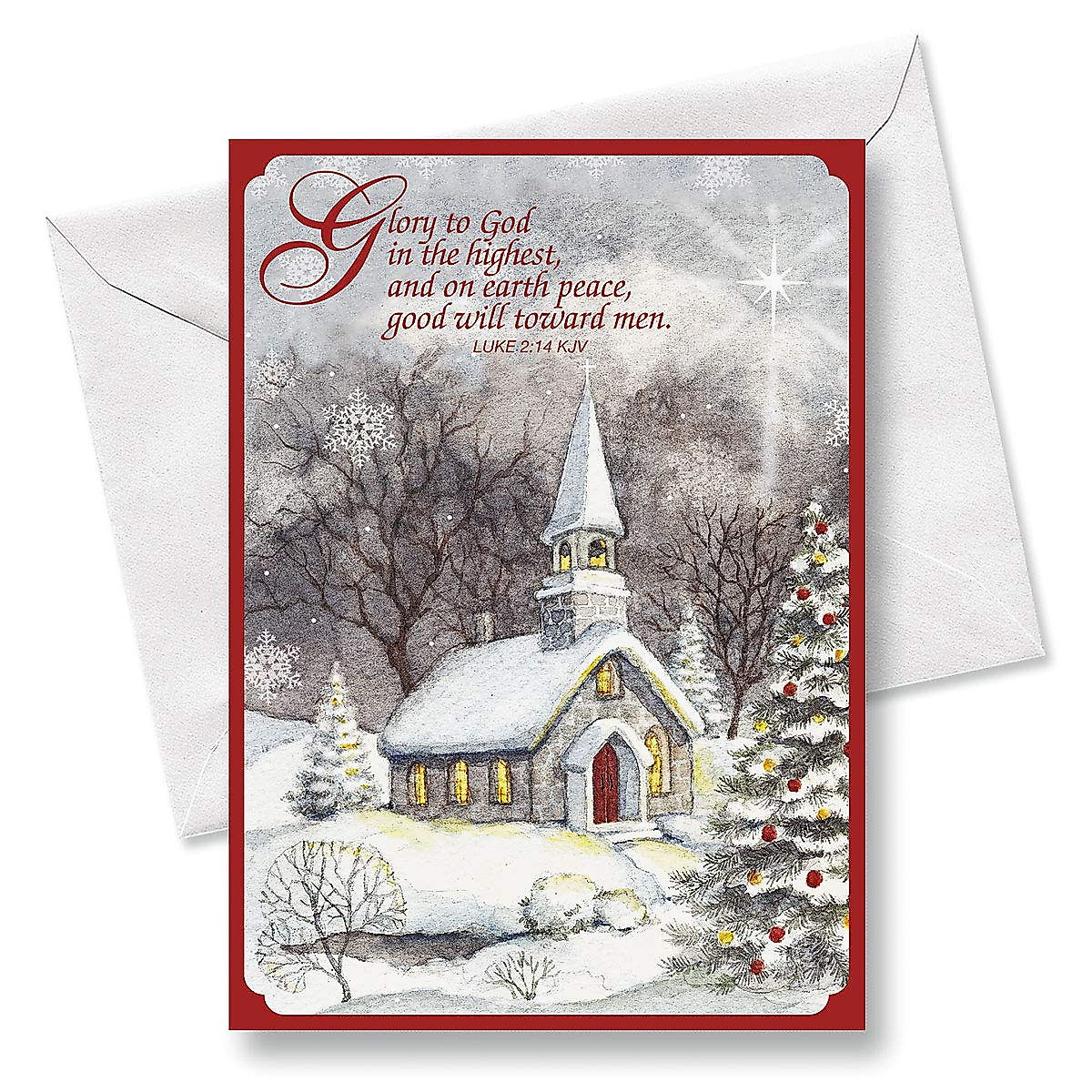 Current Snowy Church Personalized Christmas Greeting Cards Set - Set of 18 Large 5 x 7-Inch Folded Cards, Themed Religious Holiday Card Value Pack, Add Names or Text, Envelopes Included