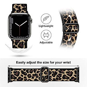 4 Pack Stretchy Solo Loop Bands Compatible for Apple Watch 38mm 40mm 41mm 42mm 44mm 45mm, Adjustable Nylon Elastic Braided Women Men Straps for iWatch Series 8/7/6/SE/5/4 3/2/1(38MM,Leopard)