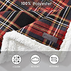 Eddie Bauer - Throw Blanket, Cotton Flannel Home Decor, All Season Reversible Sherpa Bedding (Mountain Tartan Red, Throw)