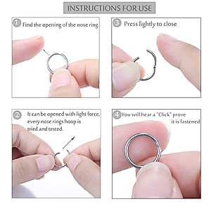 Jstyle 16G Surgical Steel Hinged Clicker Nose Rings Hoop for Septum Cartilage Helix Daith Tragus Rook Conch Lip Ear Lobe Sleeper Earrings Body Piercings for Women Men
