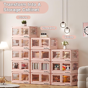 BROVIEW 32qt Pink Storage Bins with Lids for Women Girls Lady, Pink Closet Organizers and Storage, 3 Pack Pink Stackable Collapsible Plastic Storage Bins with Lids for Hat Bag Dressing Table Dorm Room