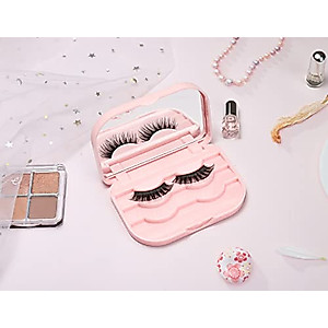 False Eyelash Case Lash Case Organizer Lash Container Box Empty Cosmetic Case Magnetic Eyelashes Storage Box with Mirror , Eyelashes Packaging Travel Storage Box Eyelash Bag(Light Pink)