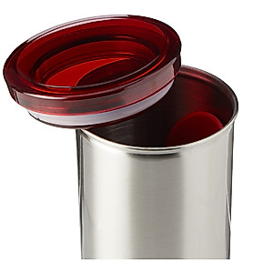 Brabantia Senseo Coffee Pod Storage Jar with Senseo Imprint with Matt Steel Fingerprint Proof Red Lid
