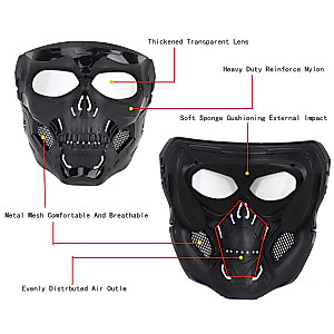 JFFCESTORE Tactical Mask and Fast Helmet,Protective Full Face Clear Goggle Skull mask Dual Mode Wearing Design, Adjustable Helmet Chin Strap Large Size for Adult (Mask+Helmet Black)