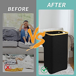 Laundry Hamper with Wheels - Large Laundry Hamper with Wheels and Removable Bag, Foldable Dirty Clothes Hamper with Handles, Waterproof Oxford Bamboo Hamper for Bedroom, Laundry Room, Dorm Room