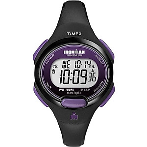 Timex Women's T5K523 Ironman Essential 10 Mid-Size Black/Purple Resin Strap Watch