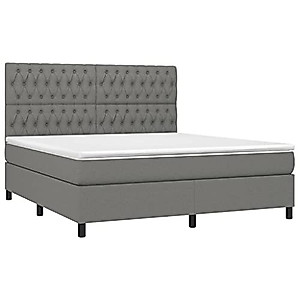 GOLINPEILO California King Fabric Box Spring Bed with Mattress Set,Included 1 x Bed Frame/1 x Headboard/1 x Mattress/1 x Mattress Topper, Dark Gray with Black Legs (Style F)