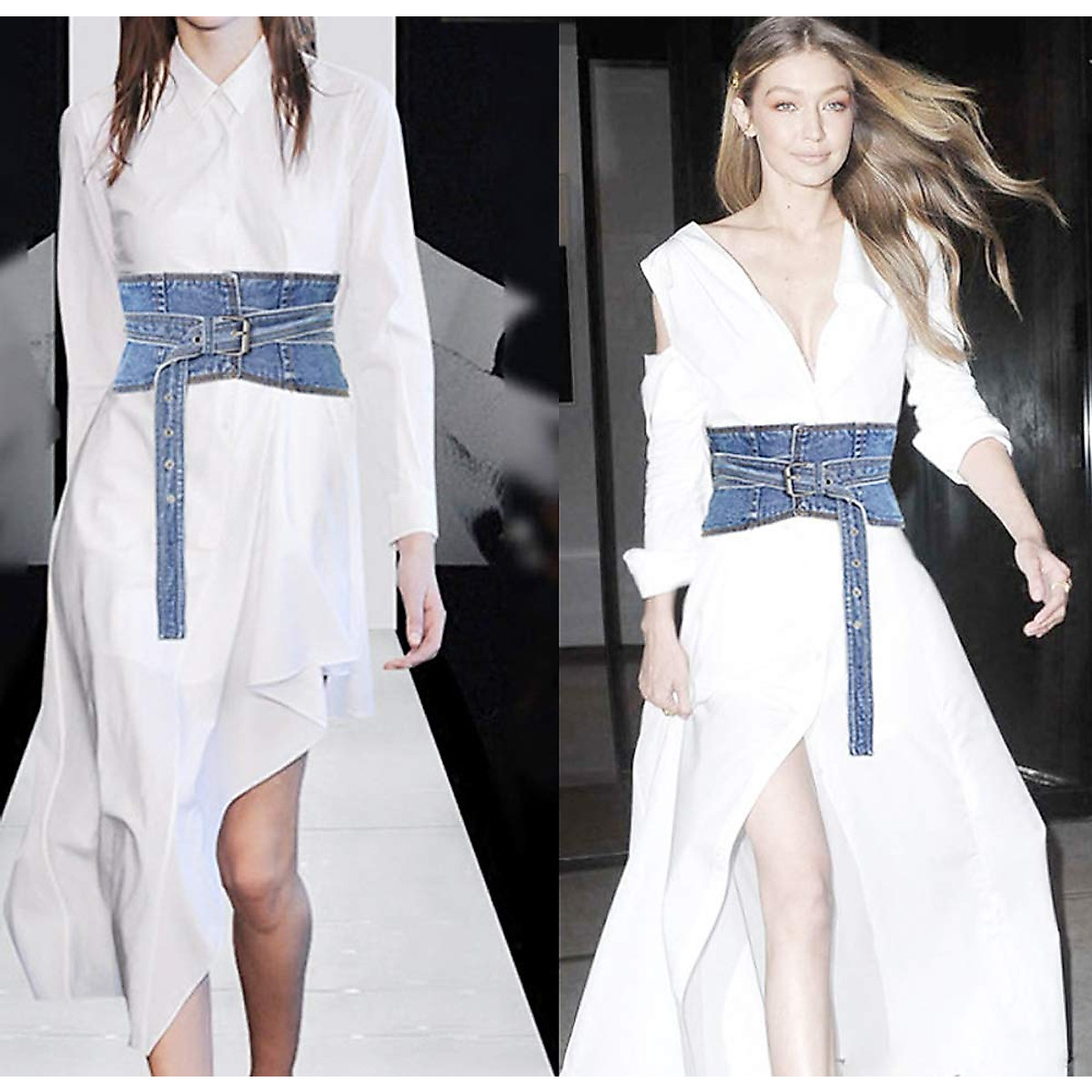 Aecibzo Women's Denim Waist Belt Retro Wide Corset Cinch Belt Waistband with Buckle (M/Fit waist 27.5"-30.7", As Photo)