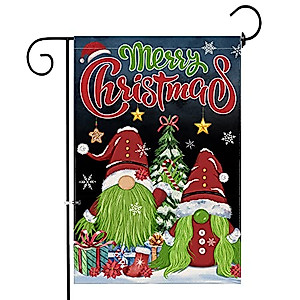 Christmas Garden Flag, Merry Christmas Gnomes Burlap Yard Flags 12x18 Double Sided, Red Truck with Xmas Tree Snowman Winter Welcome Holiday Vertical Lawn Signs for Home Outdoor Decorations Gifts…