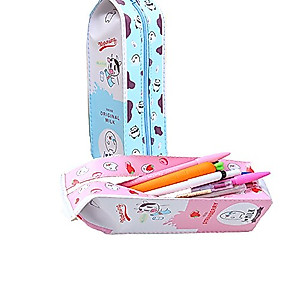 Pack of 2 Cute Pencil Case Box Leather Pencil Holder Pen Pouch Stationery Organizer Cosmetic Bag with Zipper (Blue and Pink Milk) (pinkblue) (Milk2)