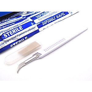 Disposable Scalpels High-Carbon Steel Blades, Plastic Graduated Handle, Sterile, Individually Foil Wrapped, Box of 10 (Disposable Scalpel #12)