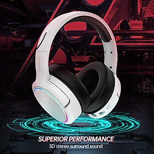 2.4g Esports Gaming Headset 7.1 Channel 50MM Drivers Detachable Noise Cancelling Microphone for Game Laptop Desktop PC Xbox One Switch PS4 PS5 Mobil Device with RGB Light Classic White Black (Black)