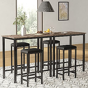 HOMURY 3-Piece Pub Bar Table Set for 2, Faux Marble Tavern Set Breakfast Nook Dining Table Set with 2 Faux Leather Backless Stools, 35.4" W X 19.7" D X 37.4" H