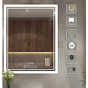 Msrorriw 24 x 32 Inch Bathroom Mirror with Lights for Wall Large Anti-Fog Led Lighted Wall-Mounted Vanity Mirrors Dimmable Back-lit Makeup Mirror (24" x 32", Rectangle)